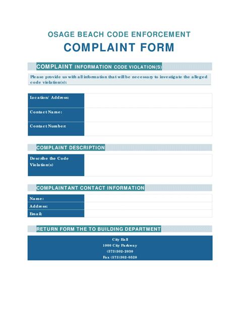Fillable Online Osage Beach Code Enforcement Complaint Form Fax Email