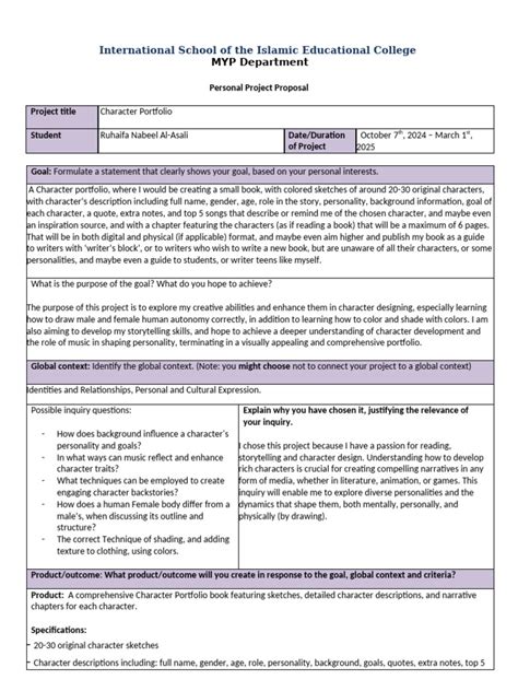 Personal Project Proposal Form Pdf Narrative Storytelling