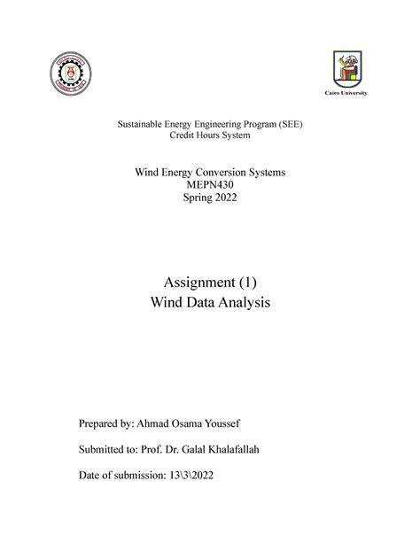 Wind Data Analysis Sustainable Energy Engineering Program See Credit Hours System Wind
