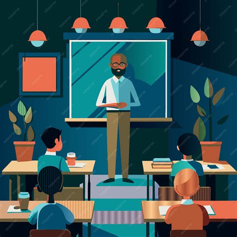 A Poster Of A Man Giving A Speech In Front Of A Class Room Premium Ai