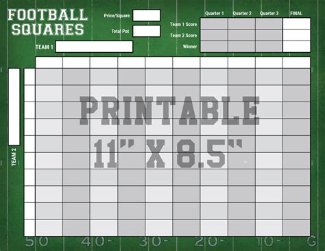 4 Quarter Football Squares Download And Print Any Football Game