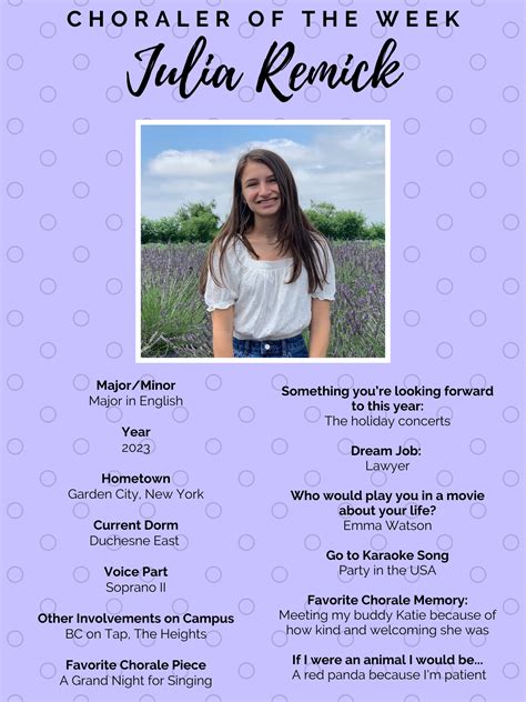 Meet This Weeks Choraler Of The Week Julia Remick The University