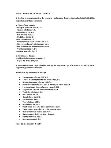 Tema 2 Ejercicios Arqueo De Caja Pdf
