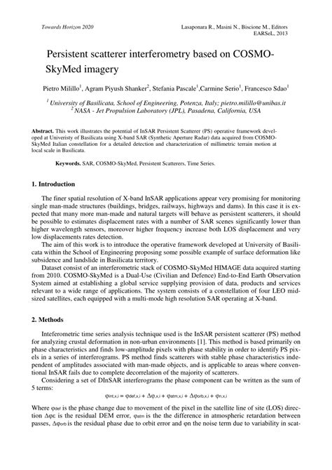 Pdf Persistent Scatterer Interferometry Based On Cosmo Skymed Imagery