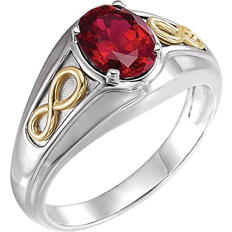 Chatham Ruby Infinity Style Mens Ring In 14k White And Yellow Gold