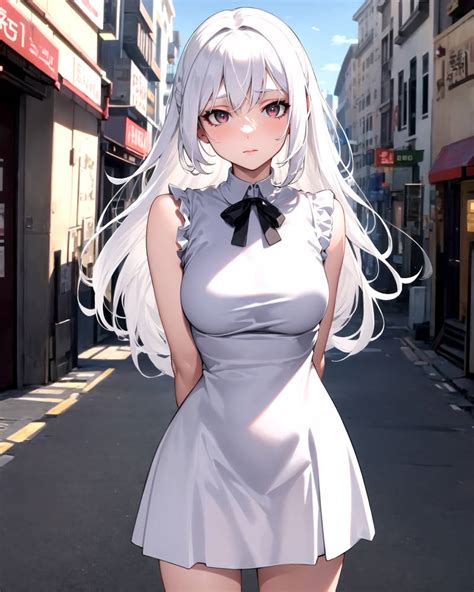 Cute Anime White Hair Girl Portrait Outside By Cuteneurogirls On