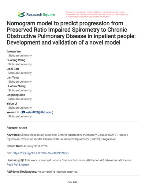 Pdf Nomogram Model To Predict Progression From Preserved Ratio