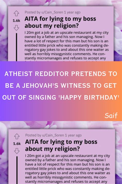 Atheist Redditor Pretends To Be A Jehovah S Witness To Get Out Of