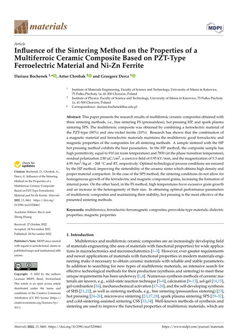Pdf Influence Of The Sintering Method On The Properties Of A