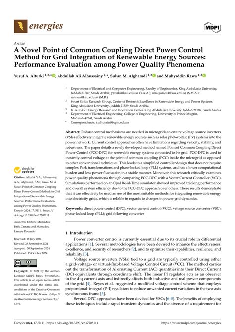 Pdf A Novel Point Of Common Coupling Direct Power Control Method For Grid Integration Of