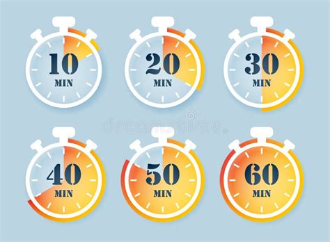 From 10 Minutes To 60 Minutes On Stopwatch Icon Set Collection In Flat Style Clock Face Timer