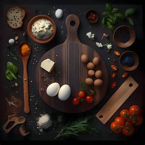Premium Vector Ingredients For Cooking On A Cutting Kitchen Wooden Board