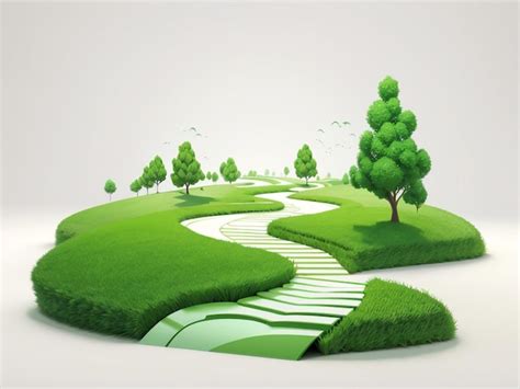 Premium Photo Natures Trail Green Grass Path Grass Road On White