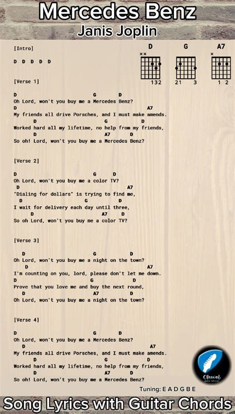 Ohwel Mercedes Benz Janis Joplin Song Lyrics With Guitar Chords 🎸