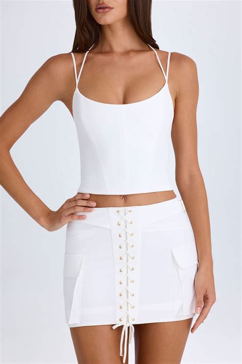 Mali Lace Up Micro Mini Skirt In White Oh Polly