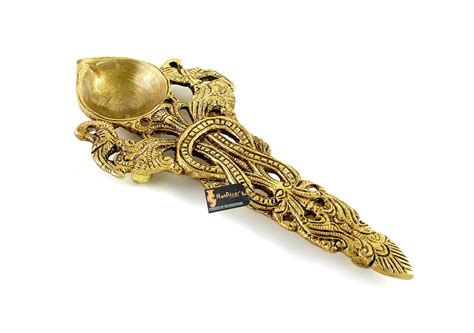 Buy Two Moustaches Twin Peacock Design Round Brass Pooja Aarti Spoon