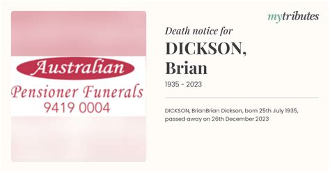 Dickson Brian Death Notices Melbourne My Tributes