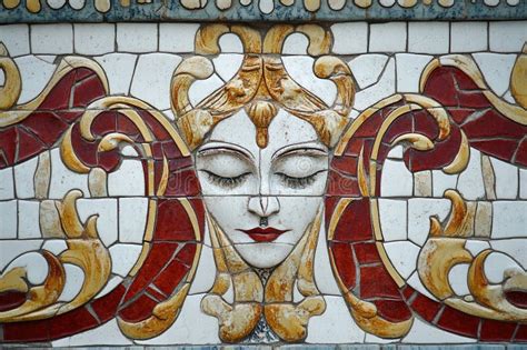 Ornate Artistic Mosaic Featuring Female Face With Intricate Patterns Stock Illustration