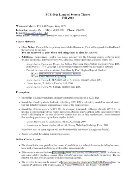 Ece 602 Lumped System Theory Overview Pdf Applied Mathematics