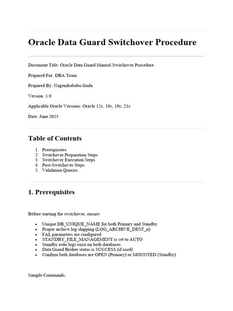Oracle Data Guard Switchover Procedure Pdf Data Information Retrieval