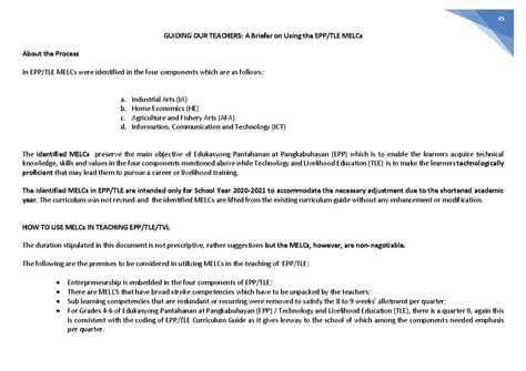 Teachers Guide For Teachers In Using The Melcs In Epp Tle Guiding Our Teachers A Briefer On