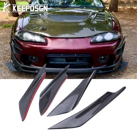 Carbon Look Front Bumper Splitter Diffuser 4 Fins Lip For Mitsubishi Eclipse Gsx Ebay