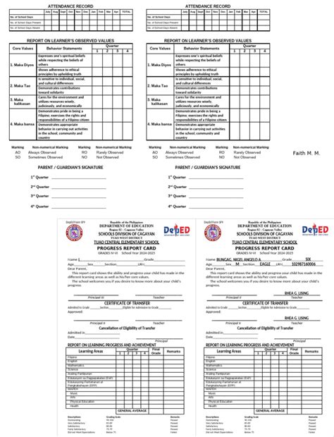 Progress Report Card Iv Vi Pdf