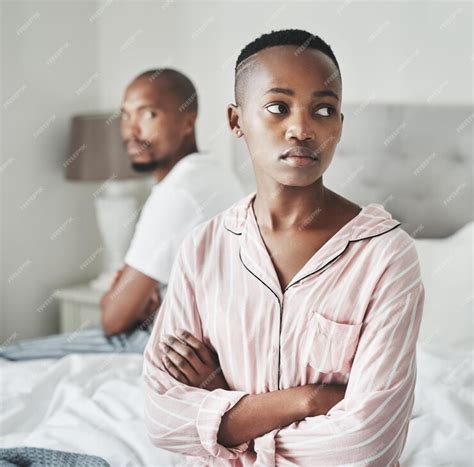 Stress Depression And Marriage Black Couple On Bed In Home Angry After Argument Or Fight Mental