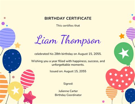 Birthday Certificate Template