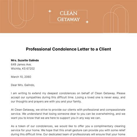 Professional Condolence Letter To A Client Template Edit Online