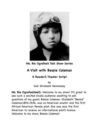 Bessie Coleman Aviatora Readers Theater Script Teaching Resources