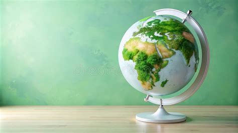 A Verdant Globe On A Light Wood Surface Against A Muted Green Wall
