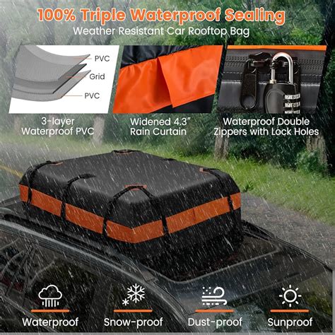 Car Luggage Roof Carrier 15 Cubic Foot Waterproof Rooftop Cargo Bag