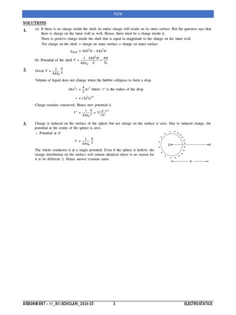 Solutions Assignment 11 Xii Scholar Physics Electrostatics 2024 25 Pdf