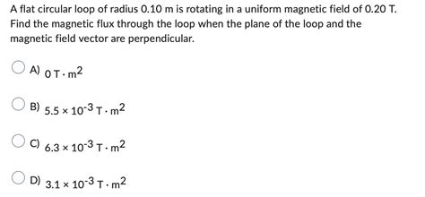 Solved A Flat Circular Loop Of Radius M Is Rotating In Chegg