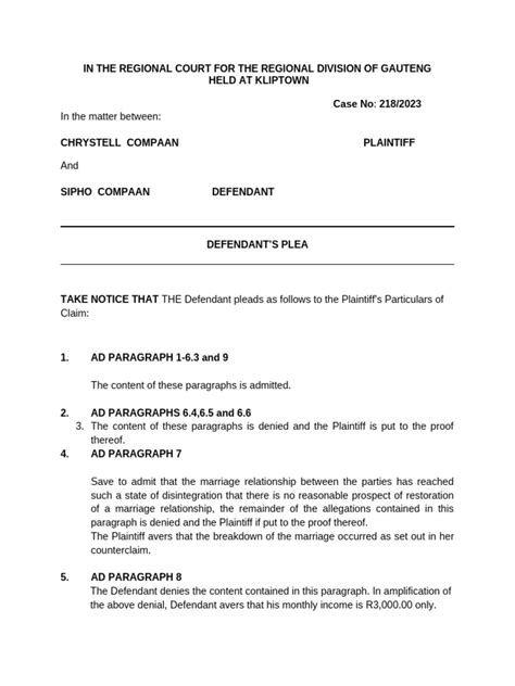 Plea And Counterclaim Class Example Compaan Pdf Pleading Justice