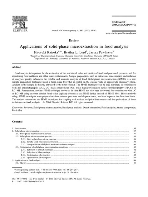 Applications Of Solid Phase Microextraction In Food Analysis Pdf Gas Chromatography High