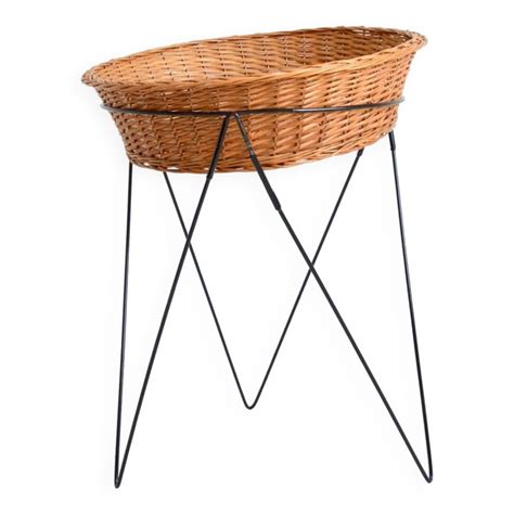 Basket On Rattan Legs 1950 Vintage Selency