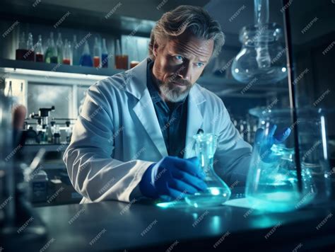 Científico Masculino Realizando Experimentos En Un Laboratorio De Alta