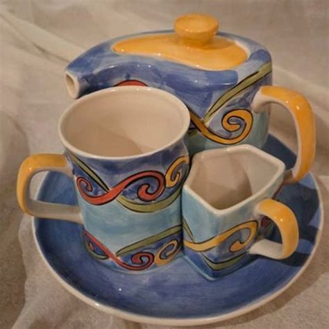 Herman Dodge And Son Tea Set For One Fun Bright Multiclor Thailand Hand