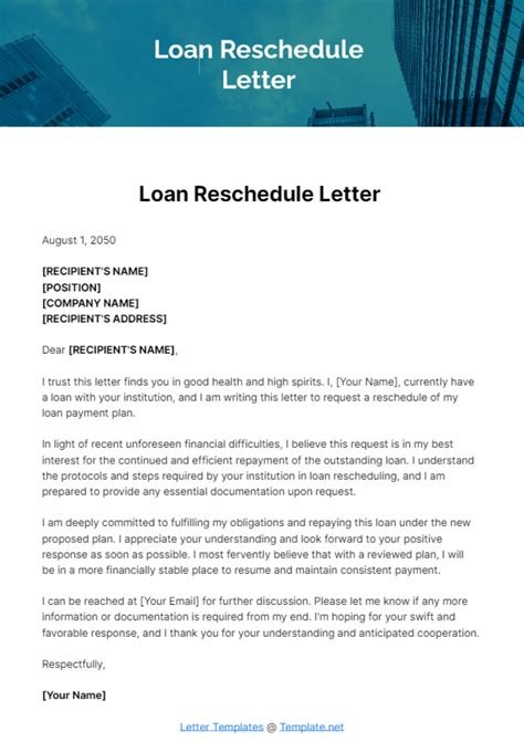 Free Loan Reschedule Letter Template To Edit Online