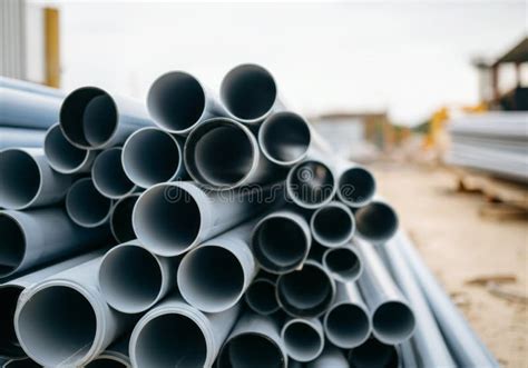 Pvc Pipes Stacked At Construction Site Material Storage Area Stock