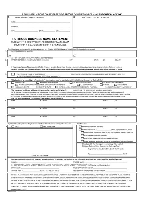 Fictitious Business Name Statement â Santa Clara County