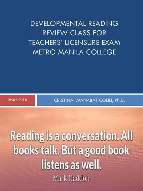 Developmental Reading Review Class For Teachers Licensure Exam Metro