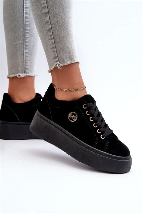 Niskie Sneakersy Damskie Na Platformie Czarne Telirra