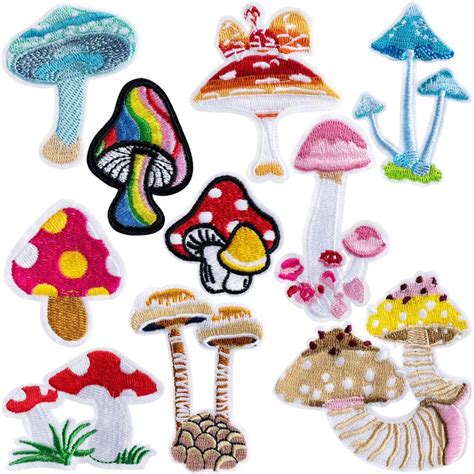 Pagow 10pcs Mushroom Patches Iron On For Clothing Mini Mushroom Stickers Nature Patches
