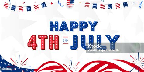 Happy 4th Of July Modern Trendy Design With 3d Star Lettering