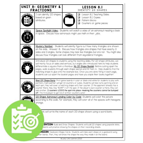 Lucky To Learn Math 2d Shapes Lesson 8 1 Lesson Plan Lucky