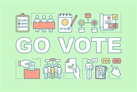 투표 단어 개념 배너를 이동합니다 대통령 선거 개최 유권자 투표율 시민 투표 프리젠 테이션 웹 사이트 선형 아이콘과 격리 된 문자 타이포그래피 아이디어 벡터 개요 그림