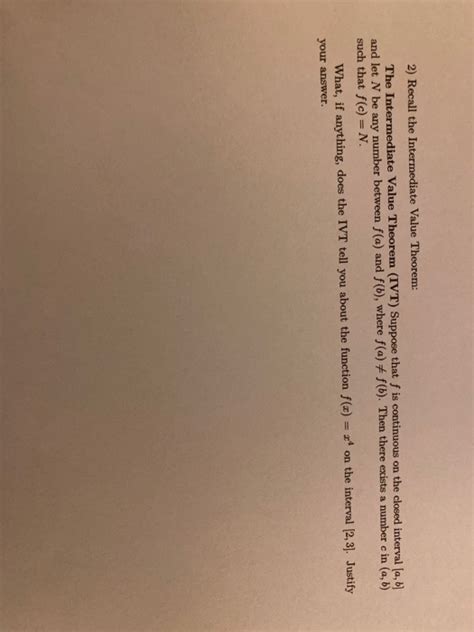 Solved 2 Recall The Intermediate Value Theorem The